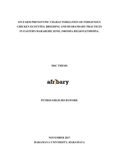 On Farm Phenotypic Characterization Of Indigenous Chicken Ecotypes Breeding And Husbandry