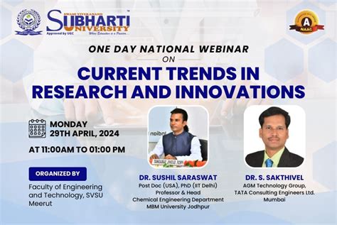 One Day National Webinar On Current Trends In Research And Innovations Subharti University News