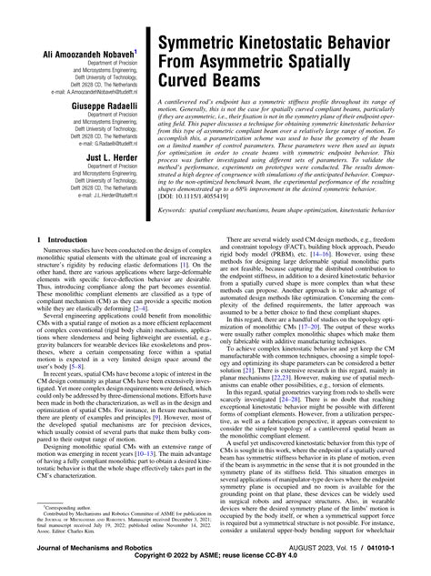 Pdf Symmetric Kinetostatic Behavior From Asymmetric Spatially Curved