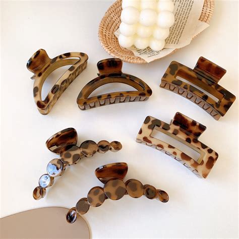 Badu Bg Bilandi Елегантна щипка за коса с леопардов принт Голяма щипка за коса от ацетат Фиби за