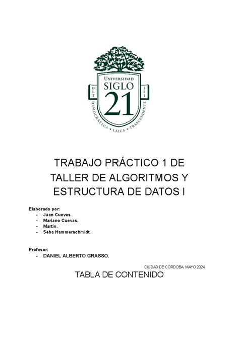 Trabajo Práctico 1 De Taller De Algoritmos Y Estructura De Datos I Trabajo PrÁctico 1 De