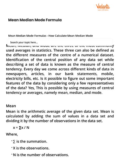 Mean Median Mode Formula Pdf