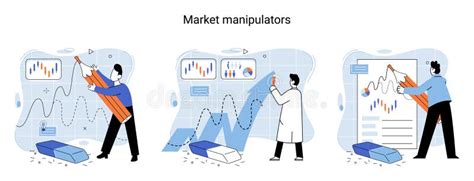 Stock Market Manipulation Characters Analyzing Stock Market Data To Control Financial Graphic