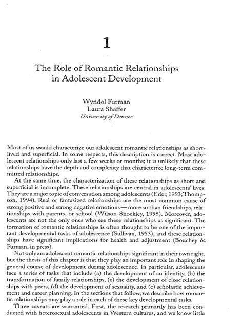 Adolescent Romantic Relationships Furman Shaffer 2003 Pdf Interpersonal Relationships