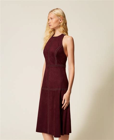 Abito Longuette Scamosciato Con Ricamo Donna Viola Twinset Milano