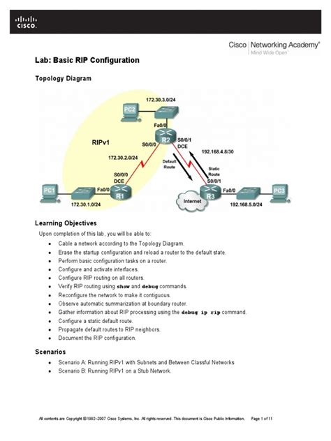Lab Basic Rip Configuration Topology Diagram Pdf Router Computing Routing