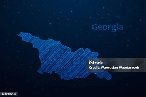 조지아지도 손으로 그린 낙서 스케치와 국가 이름 진한 파란색 배경에 미래 스타일의지도 벡터 일러스트 레이 션 Eps10 0명에 대한 스톡 벡터 아트 및 기타 이미지 Istock