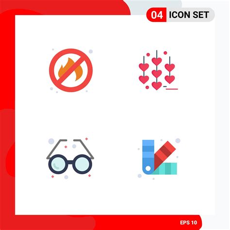 Group Of 4 Modern Flat Icons Set For Fire Glass Heart Accessory