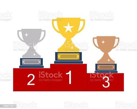 컵 상금 및 상으로 우승자 연단 컬러풀한 플랫 디자인의 벡터 일러스트레이션 1위에 대한 스톡 벡터 아트 및 기타 이미지 1위 2 위 상 종류 개체 그룹 Istock