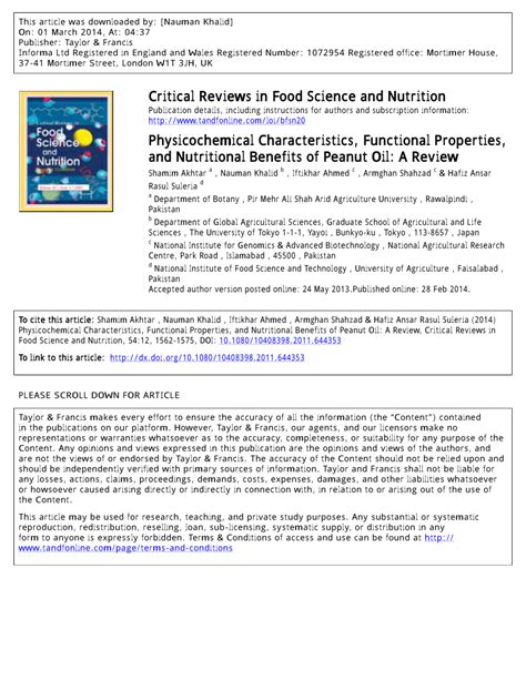 Pdf Physicochemical Characteristics Functional Properties And Nutritional Benefits Of Peanut