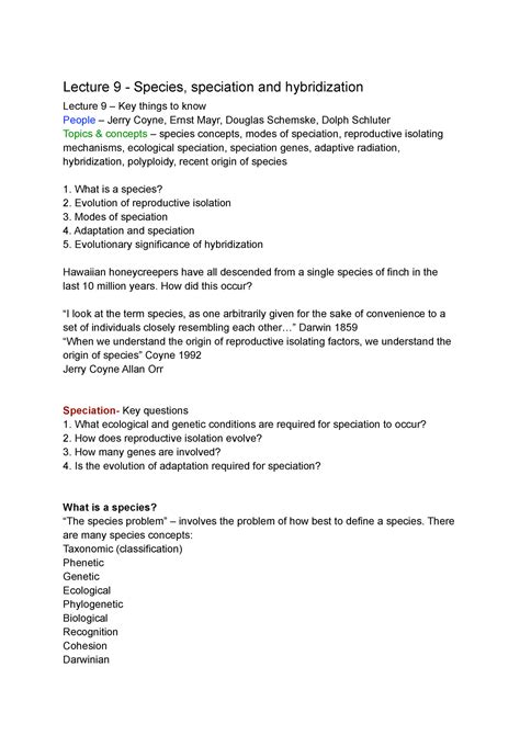 Bio120h1 University Of Toronto Lecture 9 Species Speciation Hybridization Lecture 9