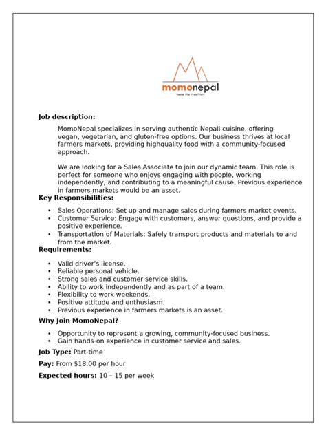 Sales Associate Position Pdf