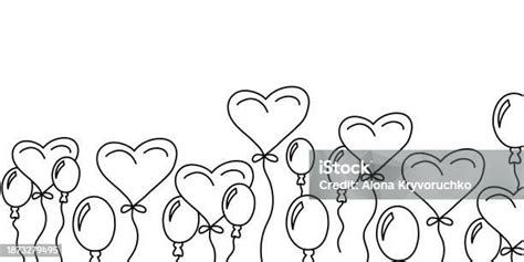 벡터 텍스트를 위한 복사 공간이 있는 축제 가로 배너입니다 손으로 그린 풍선입니다 귀여운 윤곽선입니다 생일 파티 인사말 카드