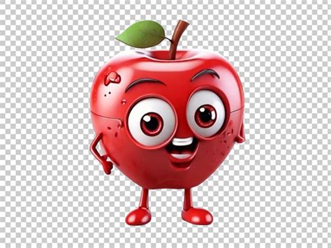 Premium Psd 3d Red Apple Funny Cartoon With Smiley Face