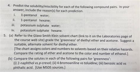 4 Predict The Solubility Miscibility For Each Of The