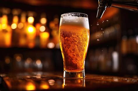 Premium Ai Image Beer Pouring Into Glass At Bar