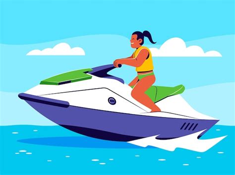 손으로 그린 제트 스키 그림 프리미엄 벡터