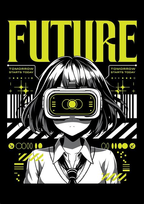 マンガスタイルのアニメガールポスター 東京日本アニメガールズ ヴァレトロフューチュリズムサイバーパンク Premium Ai生成ベクトル画像