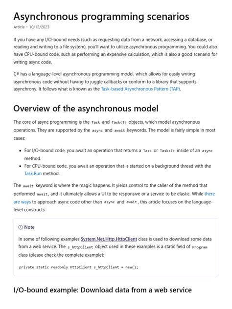 Asynchronous Programming Scenarios C Microsoft Learn Pdf