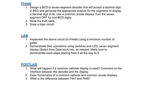 Prelabdesign A Bcd To Seven Segment Decoder That Will