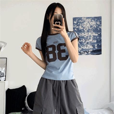 [최저가보장 4col] 도미닉 배색 넘버 레터링 나그랑 반팔 크롭 티셔츠 나염티셔츠 모달티셔츠 촉감부들 스판티셔츠 트렌디 힙무드 배색나그랑