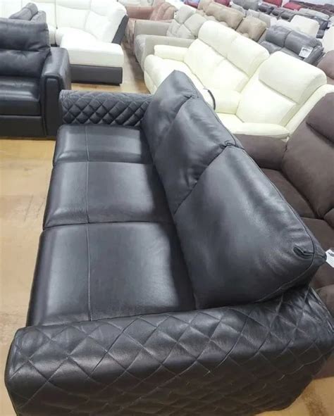 Черен кожен диван голяма тройка ДИВАНИТЕ