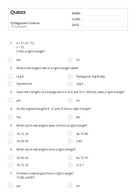 50 Converse Of Pythagoras Theorem Worksheets For 10th Class On Quizizz Free And Printable