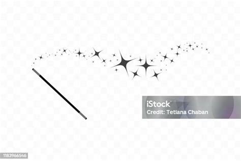 별이 있는 마법 지팡이 검은 먼지의 흔적 투명 한 배경에 격리 된 매직 추상 배경입니다 기적과 마법 벡터 일러스트 플랫 디자인입니다 초자연적인에 대한 스톡 벡터 아트 및