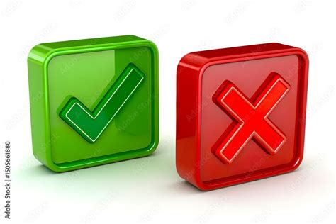 Green Check Mark And Red Cross Sign Symbols Representing Approval And Disapproval Concepts Stock