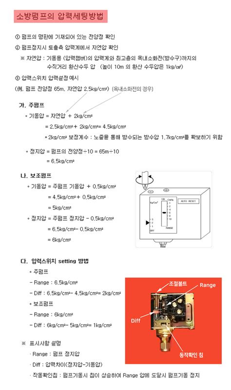 소방펌프의 압력세팅설정방법