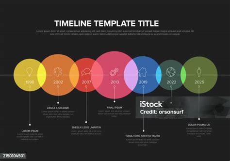 Simple Dark Overlay Timeline Graph Template With Overlay Circle Blocks Stock Illustration