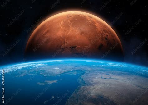 Earth And Mars In Space Solar System Planets In Deep Space The