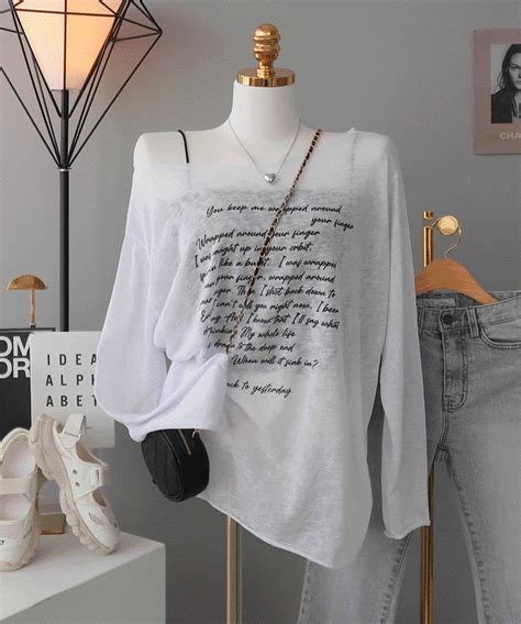 [살탐방지 군살커버ᰔ살안타템 시스루 여름긴팔𖤐루즈핏] 레터링루즈핏시스루긴팔 에이블리