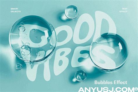 3款3D透明立体水滴肥皂泡泡文本折射logo徽标设计展示PSD特效样机BUBBLES TEXT LOGO EFFECT 安鱼设计资源丨