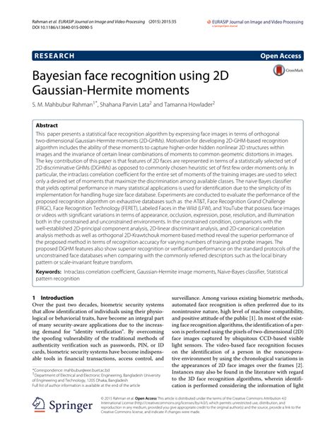 Pdf Bayesian Face Recognition Using 2d Gaussian Hermite Moments
