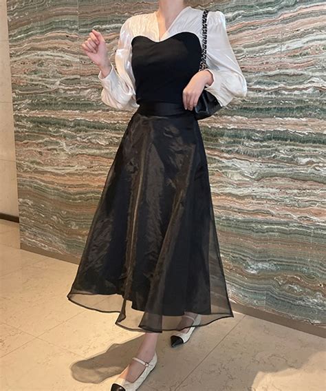 오간자 플레어 풍성한 샤 롱 스커트 2color