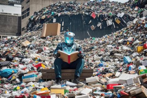 Premium Ai Image An Android Robot Reads A Book Sitting On A Bench