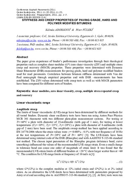 Pdf Stiffness And Creep Properties Of Paving Grade Hard And Polymer Modified Bitumens