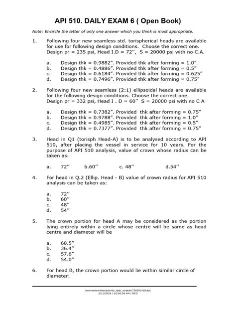 Api 510 Exam 6 Open Pdf