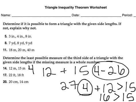 triangle inequality theorem worksheet e