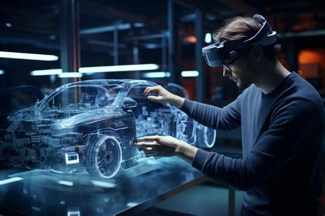 Automotive Engineer Working On 3d Prototypes Of Electric Cars Using Vr Virtual Reality Premium