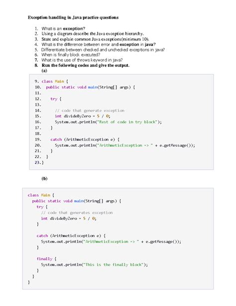 Java Exception Handling Practice Questions Exception Handling In Java