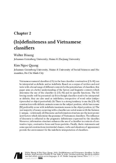 Pdf Indefiniteness And Vietnamese Classifiers