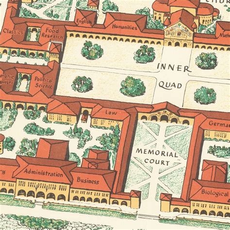 Old Perspecitve View Of Stanford University 1943 Birds Etsy