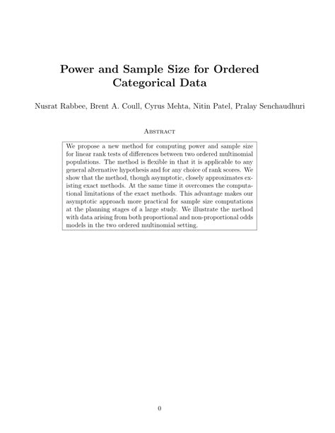Pdf Power And Sample Size For Ordered Categorical Data