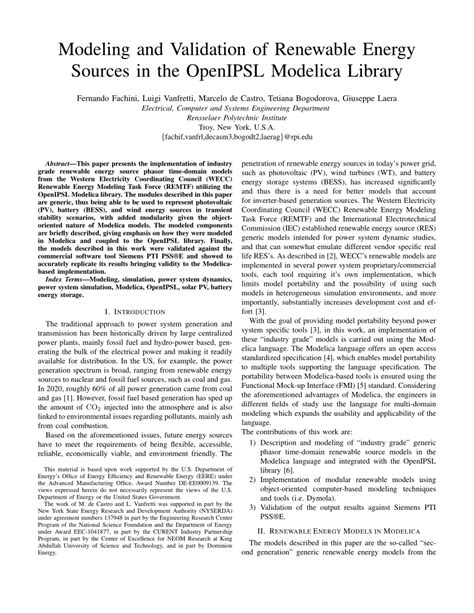 Pdf Modeling And Validation Of Renewable Energy Sources In The