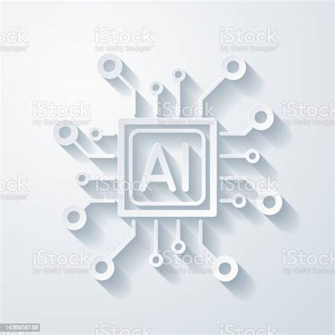 인공 지능 Ai가 탑재된 프로세서 빈 배경에 종이 잘라내기 효과가 있는 아이콘 개념에 대한 스톡 벡터 아트 및 기타 이미지 개념 머신 러닝 3차원 형태 Istock