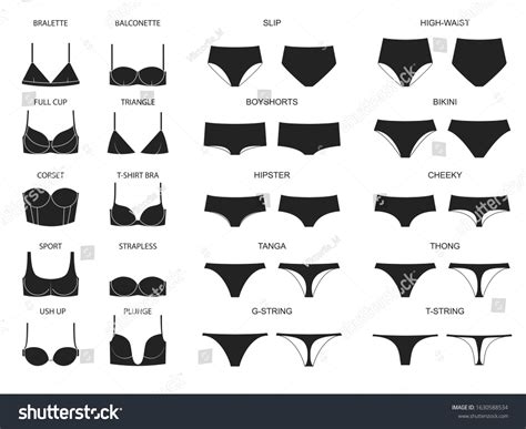 Types Womens Panties Bras Set Underwear Stok Vektör Telifsiz