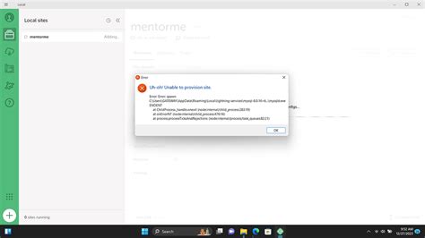 Error Message When Starting Site Support Local Community