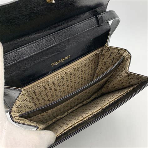 Yves Saint Laurent Vintage Black Glossy Leather Flap Shoulder Bag For